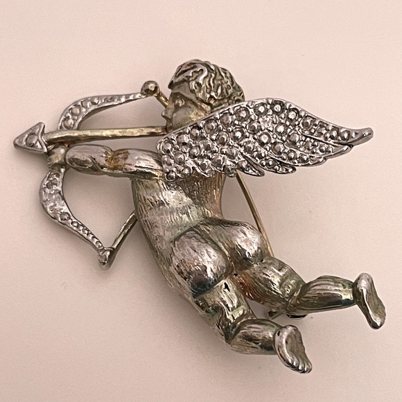 Vintage | Jewelry | Vintage Heavy Silver Tone Valentines Day Cupid ...